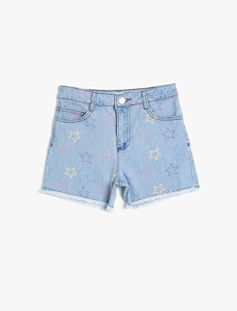 Koton Kız Çocuk Baskılı Cepli Normal Bel Jean Şort