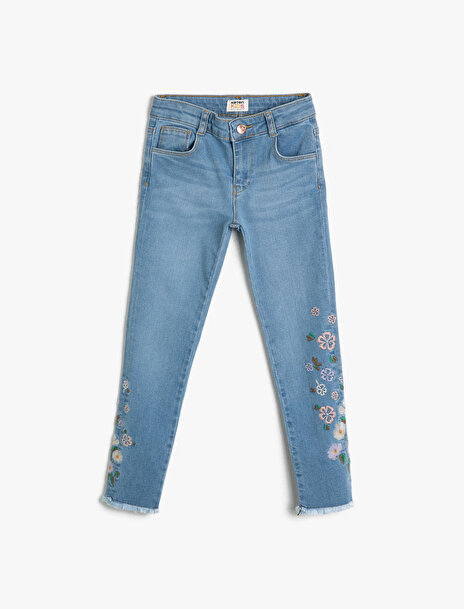 Koton Kız Çocuk Esnek Kumaştan İşlemeli Beli Ayar Lastikli Dar Kalıp Normal Bel Jean Pantolon Koton Kız Çocuk Esnek Kumaştan İşlemeli Beli Ayar Lastikli Dar Kalıp Normal Bel Jean Pantolon