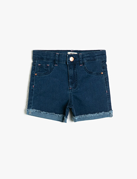 Koton Kız Çocuk Esnek Jean Kumaştan Rahat Kesimli Paça Kıvırmalı Kısa Jean Şort