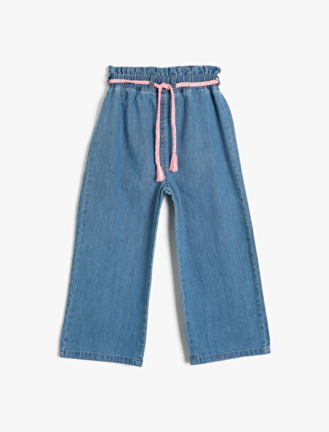 Koton Kız Çocuk Beli Lastikli Simli Kemerli Bol Kesim Paçası Bol Dökümlü Normal Bel Jean Pantolon Koton Kız Çocuk Beli Lastikli Simli Kemerli Bol Kesim Paçası Bol Dökümlü Normal Bel Jean Pantolon