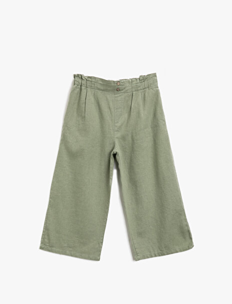 Koton Kız Çocuk Keten Karışımlı Bol Paça Düğmeli Pantolon