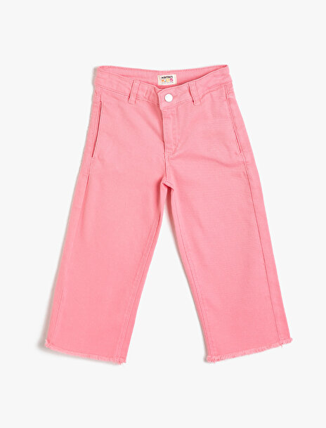 Koton Kız Çocuk Yumuşak Kumaştan Önden Fermuarlı Bol Kesim Kısa Paça Normal Bel Pantolon
