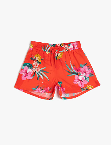 Koton Kız Çocuk Çiçekli Dökümlü Kumaştan Bol Kesim Beli Lastikli Kısa Şort