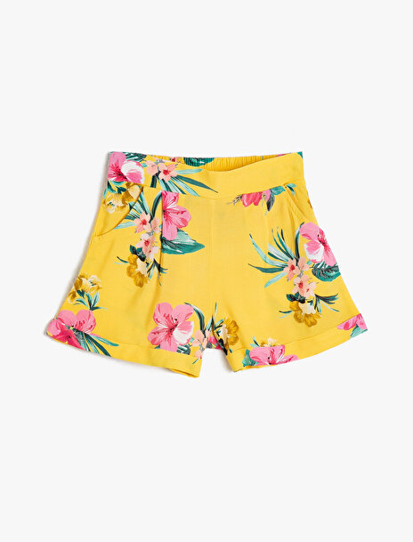 Koton Kız Çocuk Çiçekli Poplin Kumaştan Cepli Bol Kesim Beli Lastikli Kısa Şort