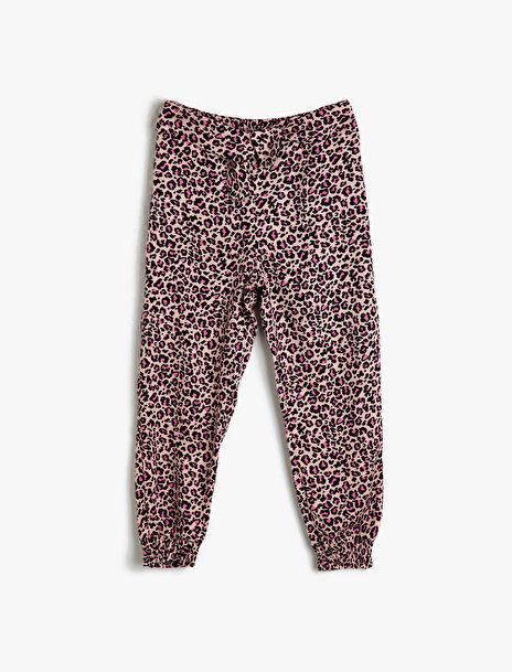 Koton Kız Çocuk Leopar Desenli Dökümlü Kumaştan Beli Lastikli Bol Harem Pantolon