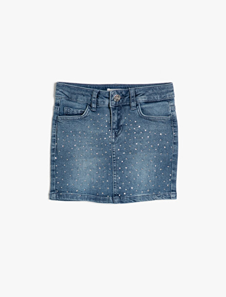 Koton Kız Çocuk Esnek Kumaştan Taşlı Beli Ayar Lastikli Fermuarlı Diz Üstü Jean Etek Koton Kız Çocuk Esnek Kumaştan Taşlı Beli Ayar Lastikli Fermuarlı Diz Üstü Jean Etek