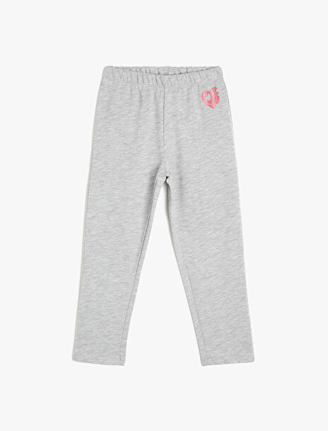 Koton Kız Çocuk İnce Sweatshirt Kumaşından Paçası Düz Simli Baskılı Eşofman Altı