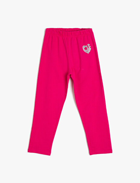 Koton Kız Çocuk İnce Sweatshirt Kumaşından Paçası Düz Simli Baskılı Eşofman Altı