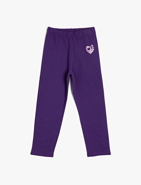 Koton Kız Çocuk İnce Sweatshirt Kumaşından Paçası Düz Simli Baskılı Eşofman Altı