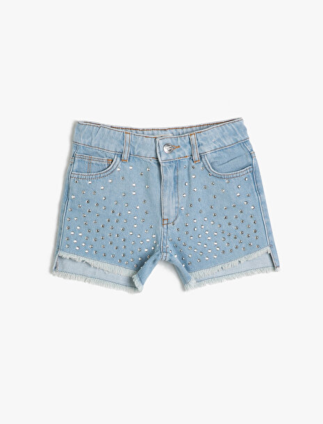 Koton Kız Çocuk Rahat Kesimli Metal Taşlı Beli Ayar Lastikli Kısa Jean Şort