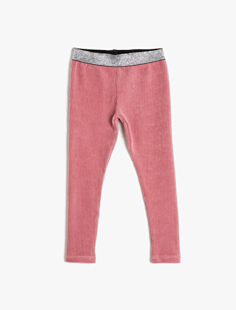 Koton Kız Çocuk Esnek Kadife Kumaştan Beli Simli Lastikli Normal Bel Uzun Boy Tayt