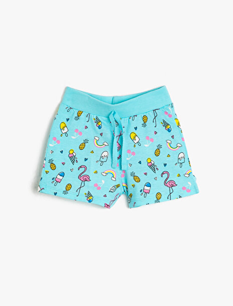 Koton Kız Çocuk Desenli Süs Bağcıklı Orta Bel Kısa Şort