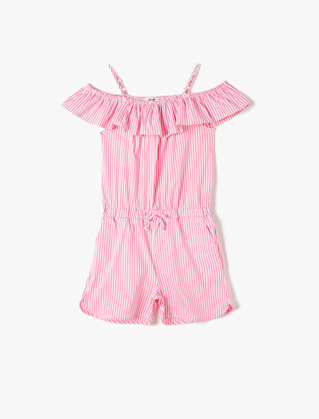 Koton Kız Çocuk Çizgili Fırfırlı Kısa Tulum