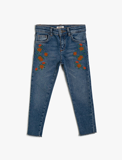 Koton Kız Çocuk İşlemeli Beli Ayar Lastikli Dar Kalıp Normal Bel Jean Pantolon Koton Kız Çocuk İşlemeli Beli Ayar Lastikli Dar Kalıp Normal Bel Jean Pantolon