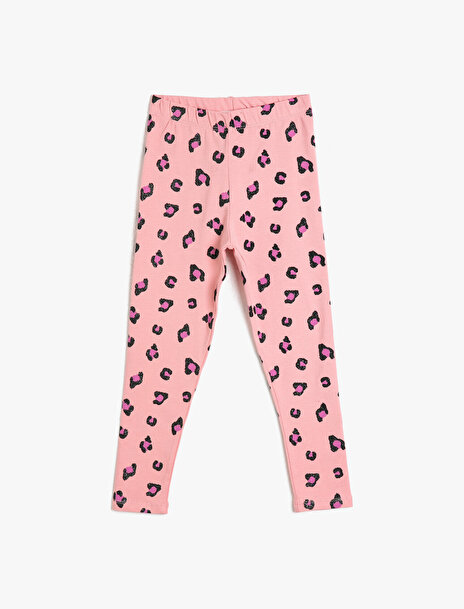 Koton Kız Çocuk Simli Leopar Desenli İnce Esnek Kumaştan Normal Bel Uzun Tayt