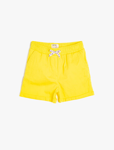 Koton Kız Çocuk Poplin Kumaştan Cepli Süs Fiyonklu Beli Lastikli Kısa Şort
