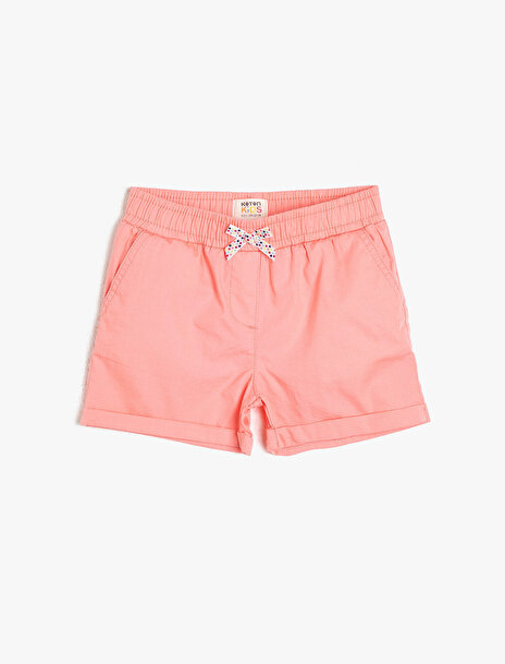 Koton Kız Çocuk Poplin Kumaştan Cepli Süs Fiyonklu Beli Lastikli Kısa Şort