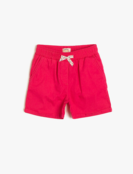 Koton Kız Çocuk Poplin Kumaştan Cepli Süs Fiyonklu Beli Lastikli Kısa Şort