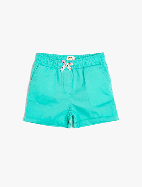 Koton Kız Çocuk Poplin Kumaştan Cepli Süs Fiyonklu Beli Lastikli Kısa Şort
