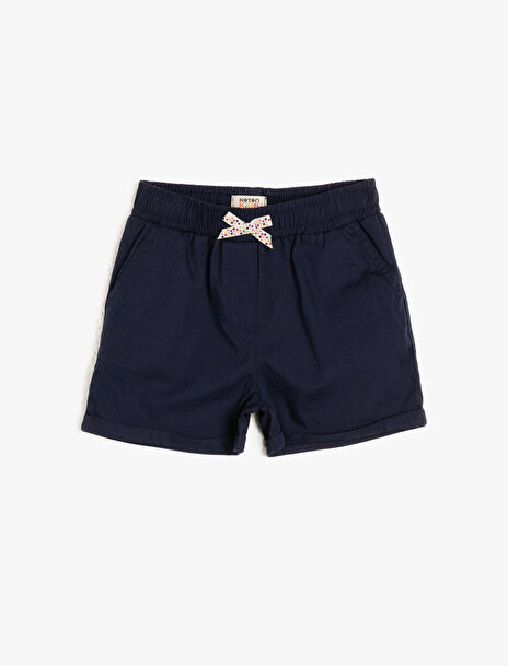 Koton Kız Çocuk Poplin Kumaştan Cepli Süs Fiyonklu Beli Lastikli Kısa Şort