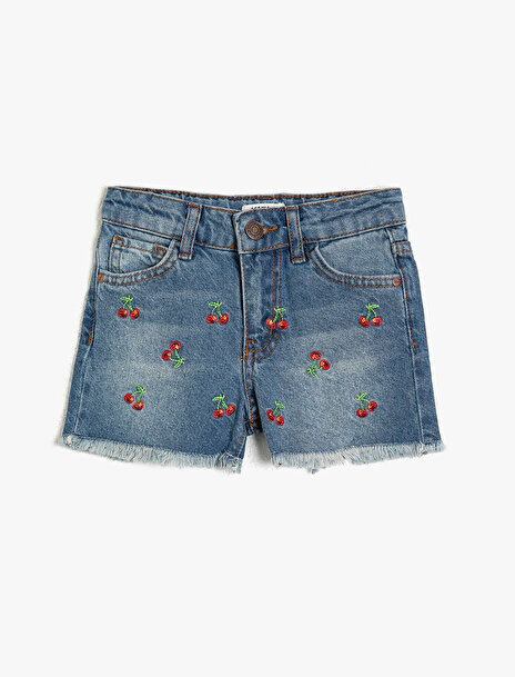 Koton Kız Çocuk İşlemeli Jean Şort