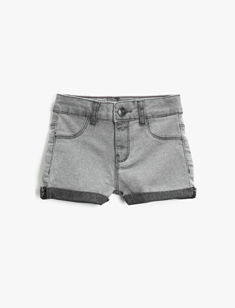 Koton Kız Çocuk Esnek Jean Kumaştan Rahat Kesimli Paça Kıvırmalı Kısa Jean Şort