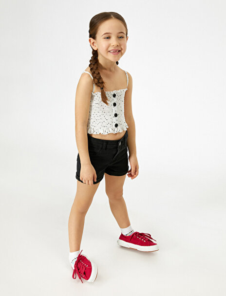 Koton Kız Çocuk Esnek Jean Kumaştan Rahat Kesimli Paça Kıvırmalı Kısa Jean Şort