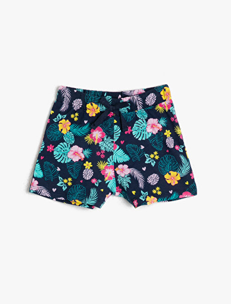 Koton Kız Çocuk Çiçekli Süs Bağcıklı Orta Bel Kısa Şort