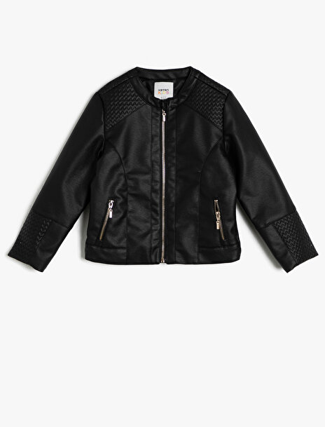 Koton Kız Çocuk Suni Deri Fermuarlı Omzu Kapitone Mont