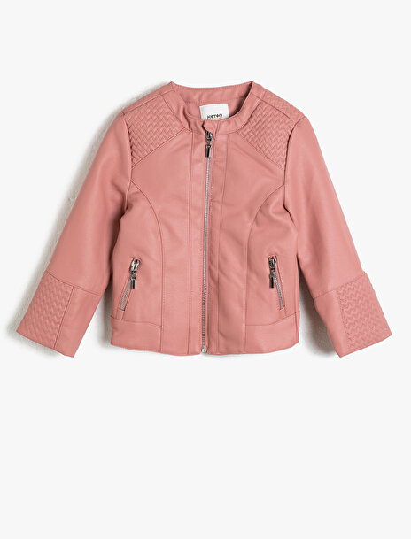 Koton Kız Çocuk Suni Deri Fermuarlı Omzu Kapitone Mont