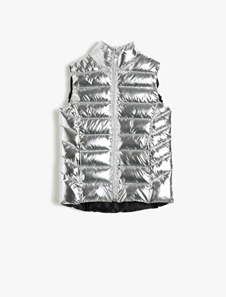 Koton Kız Çocuk Yüksek Yaka Kolsuz Fermuar Detaylı Şişme Yelek