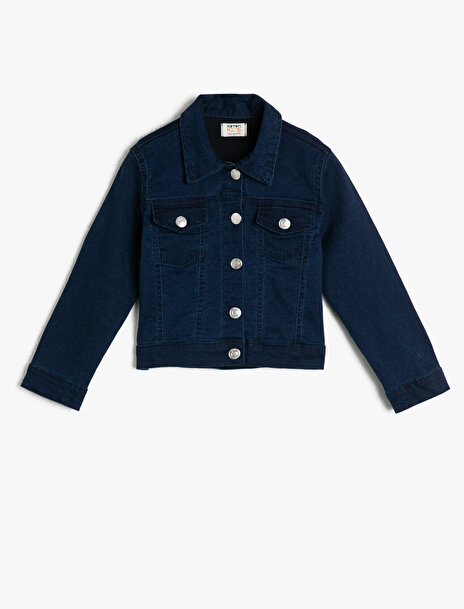 Koton Kız Çocuk Cepli Parlak Düğmeli Kısa Crop Boy Yakalı Jean Ceket
