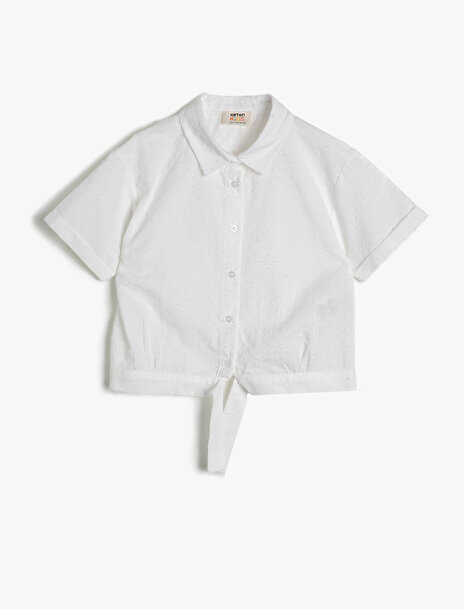 Koton Kız Çocuk Dokulu Poplin Kumaştan Belden Bağlamalı Kısa Kollu Gömlek