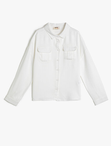 Koton Kız Çocuk Dökümlü Kumaştan Cepli Belden Bağlamalı Uzun Kollu Gömlek