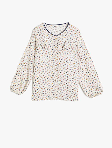 Koton Kız Çocuk Çiçekli Dökümlü Kumaştan Fırfırlı Belden Bağlamalı Gömlek Koton Kız Çocuk Çiçekli Dökümlü Kumaştan Fırfırlı Belden Bağlamalı Gömlek