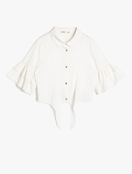 Koton Kız Çocuk Dokulu Kumaştan Kolu İki Kat Fırfırlı Belden Bağlamalı Kısa Kollu Gömlek Koton Kız Çocuk Dokulu Kumaştan Kolu İki Kat Fırfırlı Belden Bağlamalı Kısa Kollu Gömlek