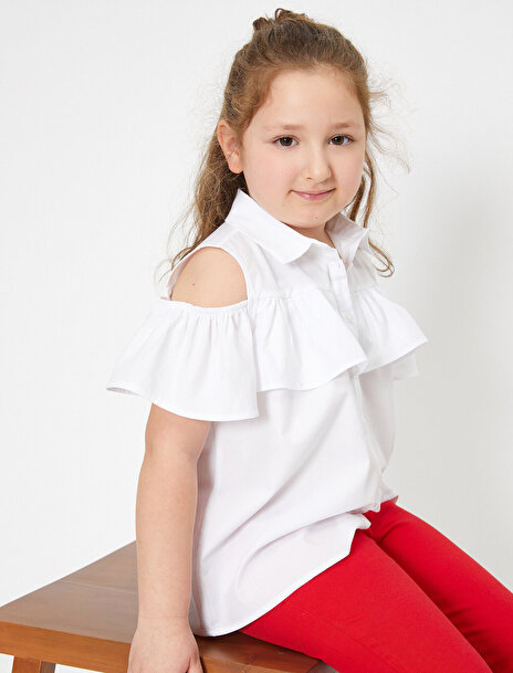Koton Kız Çocuk Gömlek Kumaşından Omzu Açık Önü Fırfırlı Kısa Kollu Gömlek Koton Kız Çocuk Gömlek Kumaşından Omzu Açık Önü Fırfırlı Kısa Kollu Gömlek