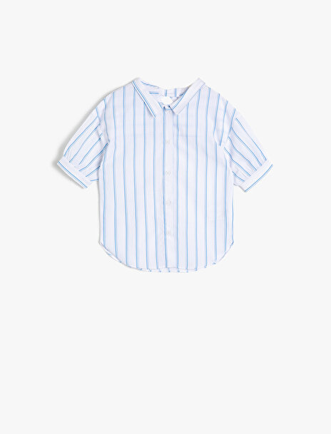 Koton Kız Çocuk Çizgili Poplin Kumaştan Sırt Detaylı Bol Kesim Kısa Kollu Gömlek