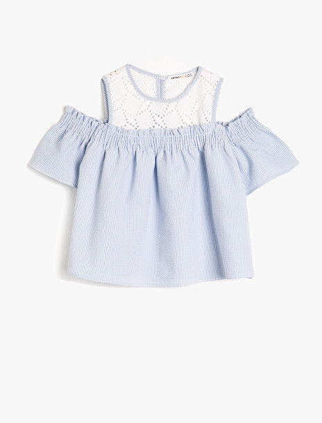 Koton Kız Çocuk Dantelli Kısa Kollu Bisiklet Yaka Bluz