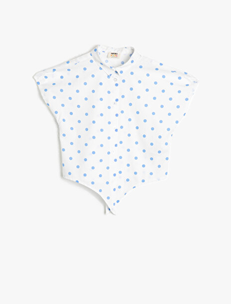 Koton Kız Çocuk Puantiyeli Poplin Kumaştan Belden Bağlamalı Kısa Kollu Gömlek