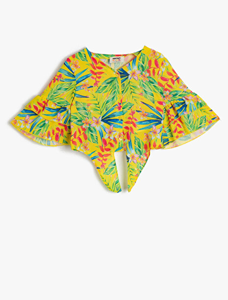 Koton Kız Çocuk Çiçekli Dökümlü Kumaştan Fırfırlı Belden Bağlamalı Gömlek