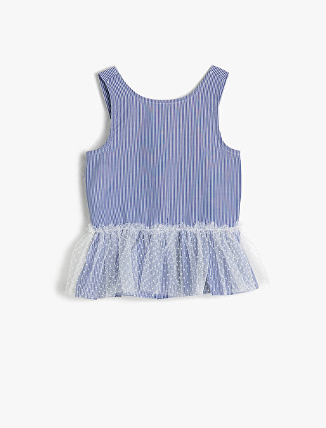 Koton Kız Çocuk Çizgili Poplin Kumaştan Tüllü Bisiklet Yaka Kolsuz Bluz Koton Kız Çocuk Çizgili Poplin Kumaştan Tüllü Bisiklet Yaka Kolsuz Bluz