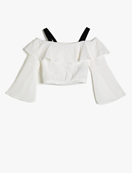 Koton Kız Çocuk Dökümlü Gömlek Kumaşından Omzu Açık Fırfırlı Beli Lastikli Bluz Koton Kız Çocuk Dökümlü Gömlek Kumaşından Omzu Açık Fırfırlı Beli Lastikli Bluz