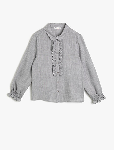 Koton Kız Çocuk Yumuşak ve Tüylü Gömlek Kumaşından Simli Dikiş Detaylı Fırfırlı Gömlek