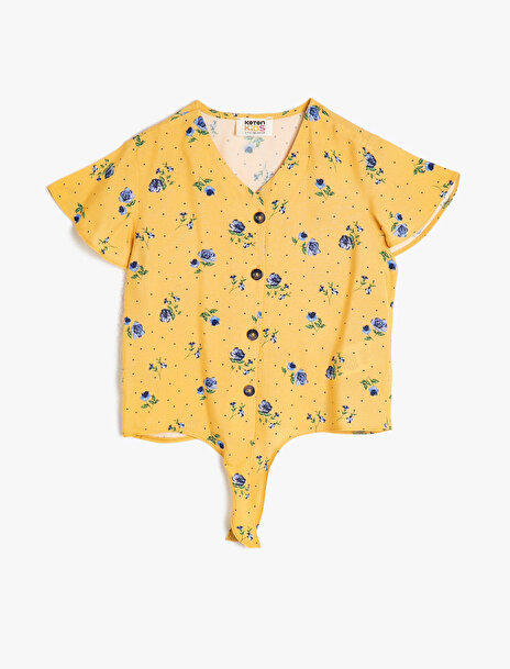 Koton Kız Çocuk Çiçekli Dökümlü Kumaştan Fırfırlı Belden Bağlamalı Gömlek