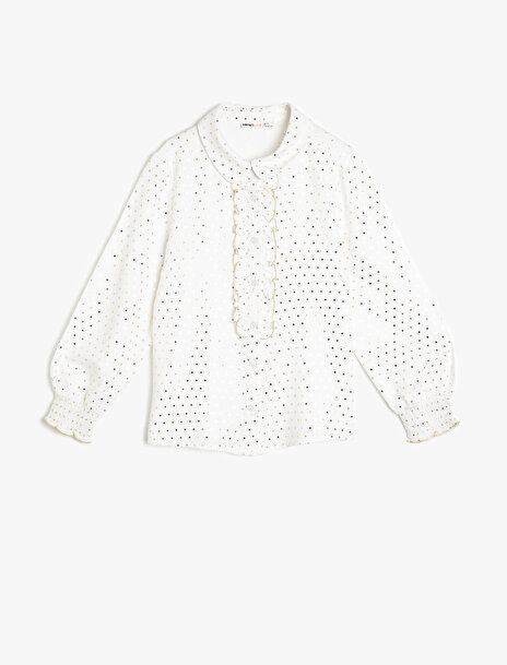 Koton Kız Çocuk Puantiyeli Gömlek Kumaşından Baskılı Simli Dikişli Fırfırlı Gömlek