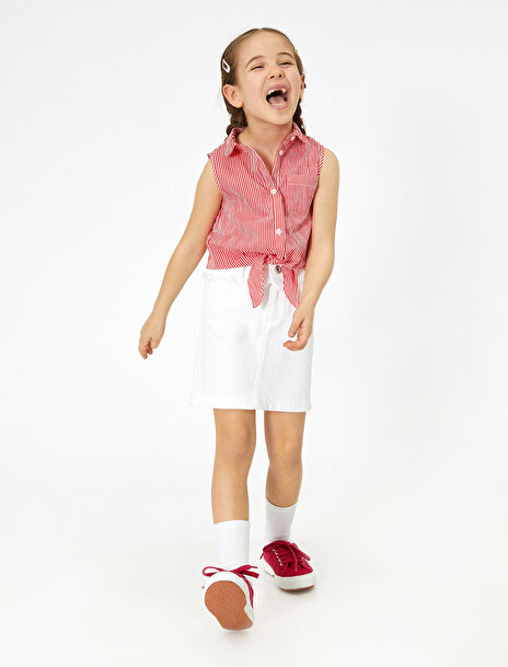 Koton Kız Çocuk Esnek Pamuklu Beli Fırfırlı Beli Ayar Lastikli Diz Üstü Jean Etek