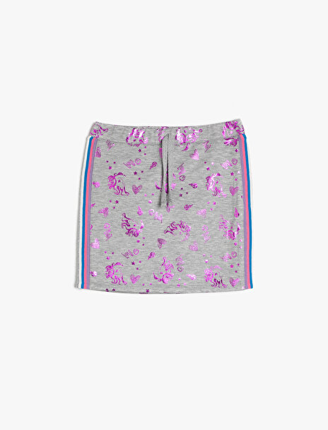 Koton Kız Çocuk Parlak Unicorn Baskılı Kalın Esnek Kumaştan Kısa Etek
