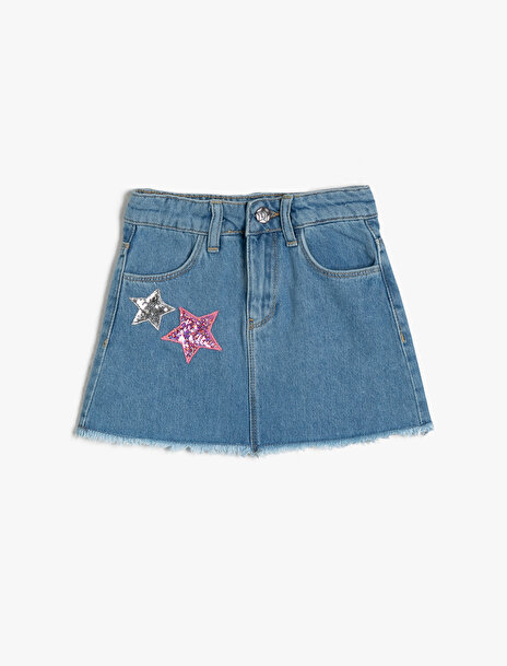 Koton Kız Çocuk Pamuklu Pullu Beli Ayar Lastikli Diz Üstü Jean Etek Koton Kız Çocuk Pamuklu Pullu Beli Ayar Lastikli Diz Üstü Jean Etek