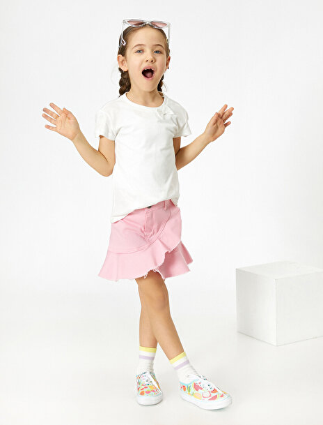 Koton Kız Çocuk Esnek Pantolon Kumaşından Fermuarlı Fırfırlı Diz Üstü Etek